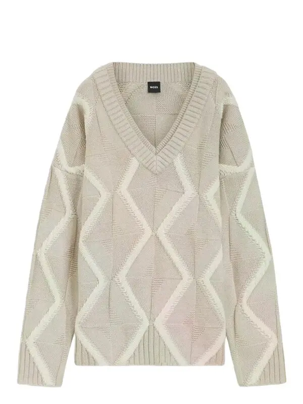 BOSS Patterned V-neck Sweater - Neutrals