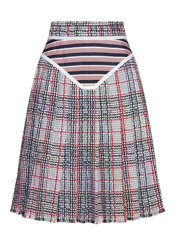 Thom Browne Striped Frayed Midi Skirt - White