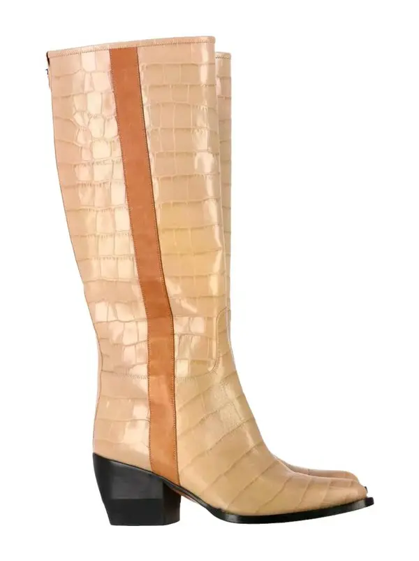 Chloé Crocodile-embossed Knee-high Boots - Neutrals
