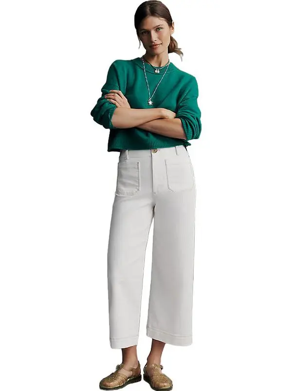 Maeve The Colette Whipstitch High-rise Crop Wide Leg Jeans - White