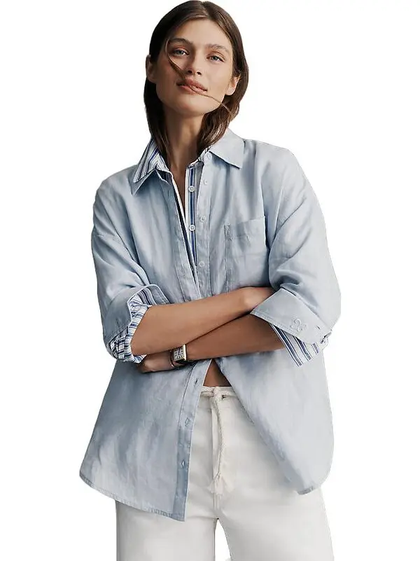 Maeve Bennet Linen Buttondown Shirt - Powder Periwinkle