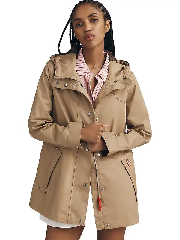 Hunter Cinched-waist Hooded Rain Coat - Tan
