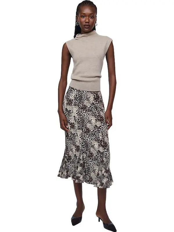 Maeve Godet Flare Midi Skirt - Brown Pattern