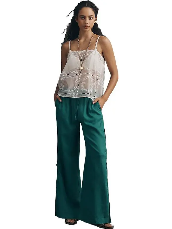 Maeve The Brooklin Wavy Linen Trousers - Ultramarine Green