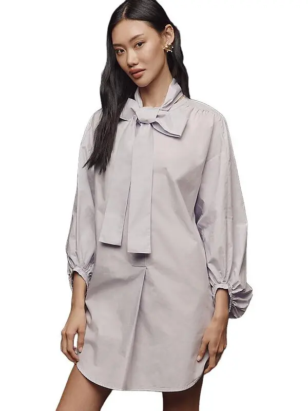 English Factory Cotton Tie-neck Mini Shirt Dress - Lilac
