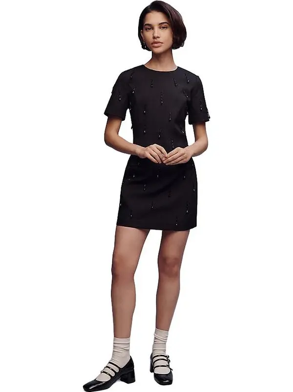 Endless Rose Short-sleeve Beaded Shift Dress - Black
