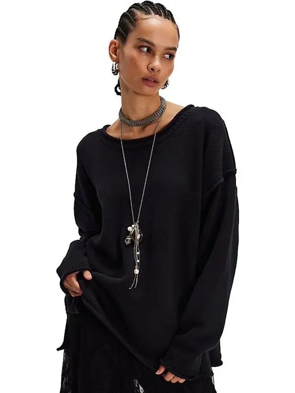 Free People Ella Roll-neck Cotton Knit Sweater - Black