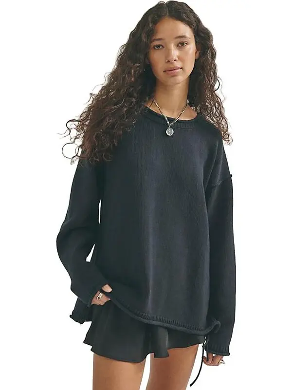 Free People Ella Roll-neck Knit Sweater - Black