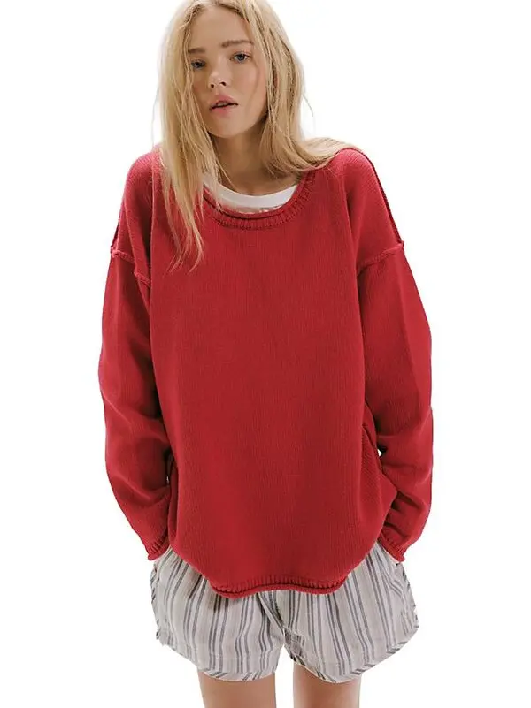 Free People Cotton Knit Roll-neck Sweater - Racing Red
