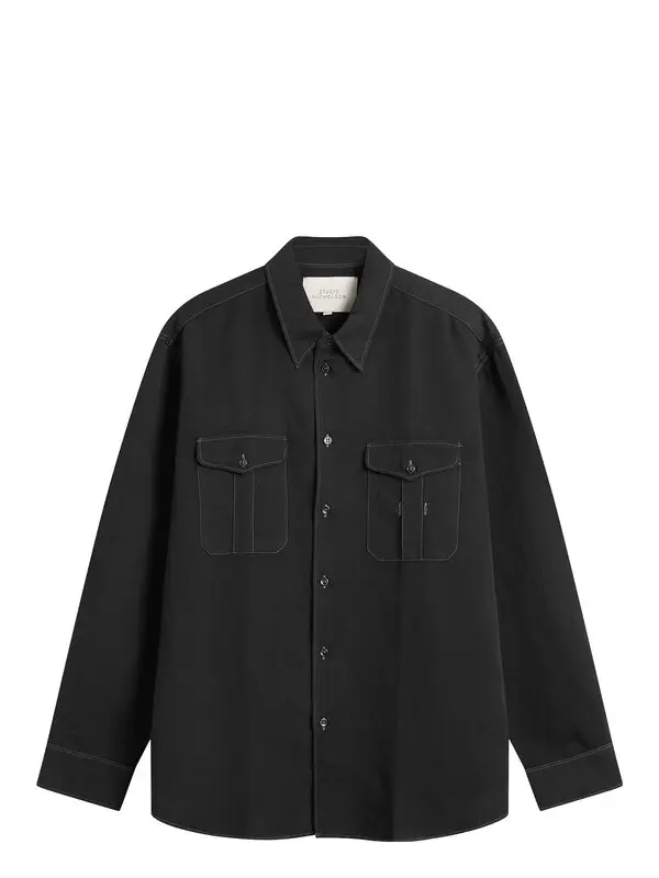 Studio Nicholson Louro Cotton Linen Utility Shirt - Black Grape