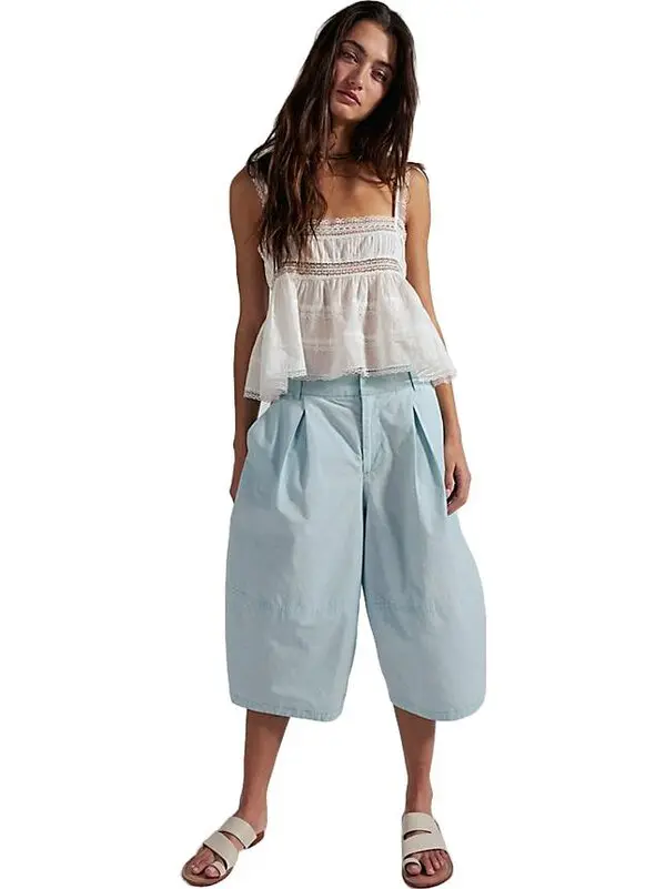 Free People Gardenia Cropped Cotton Trousers - Pastel Blue