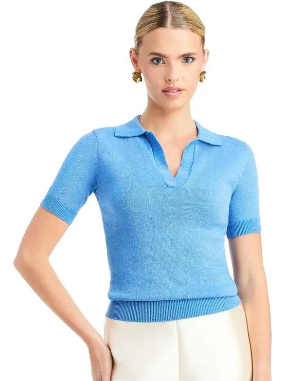 Mestiza New York Charlie Metallic Knit Polo Sweater - Blue