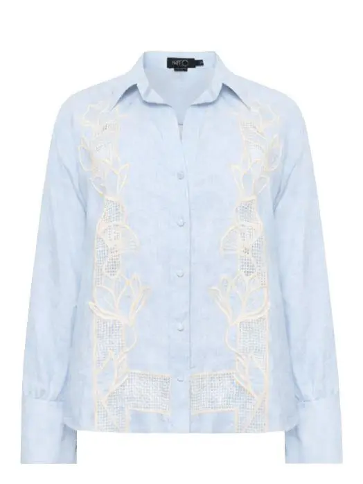 PatBO Aquamist Embroidered Linen Shirt - Blue