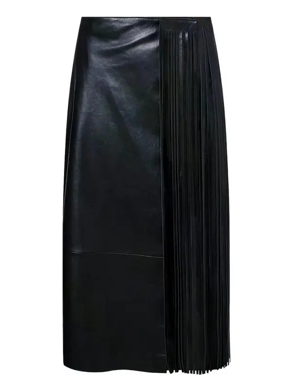 YVES SALOMON Leather Wrap Skirt With Fringed Detailing - Black