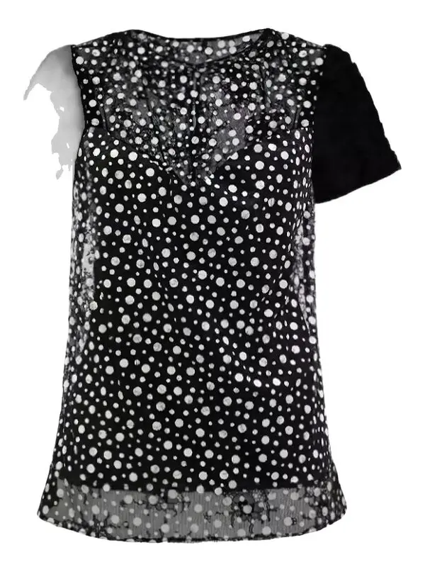 GEMY MAALOUF Polka Dot Mesh Blouse - Black