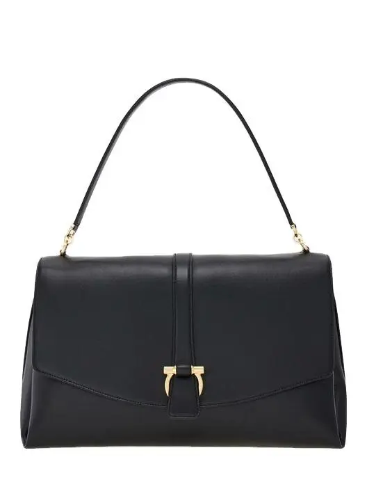FERRAGAMO Front Flap Shoulder Bag - Black