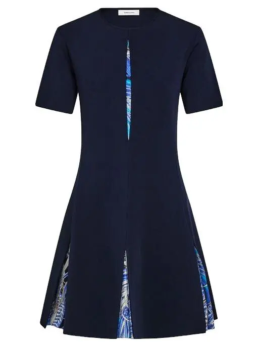 FERRAGAMO Knit Dress With Printed Inserts - Navy