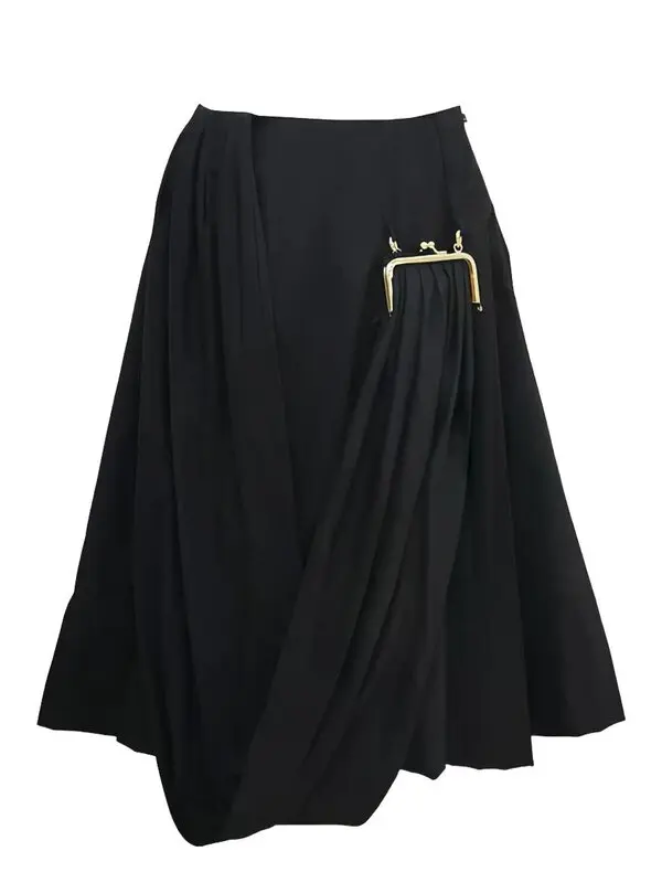 Rokh Draped Midi Skirt - Black