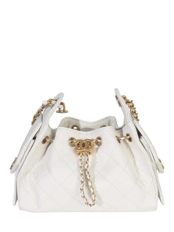 Chanel Quilted Caviar 25 Hobo - White