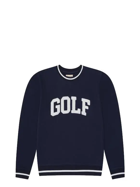 ELLSWORTH + IVEY Elle Collegiate Golf Pullover Sweatshirt - Blue / Navy / Stripe / White