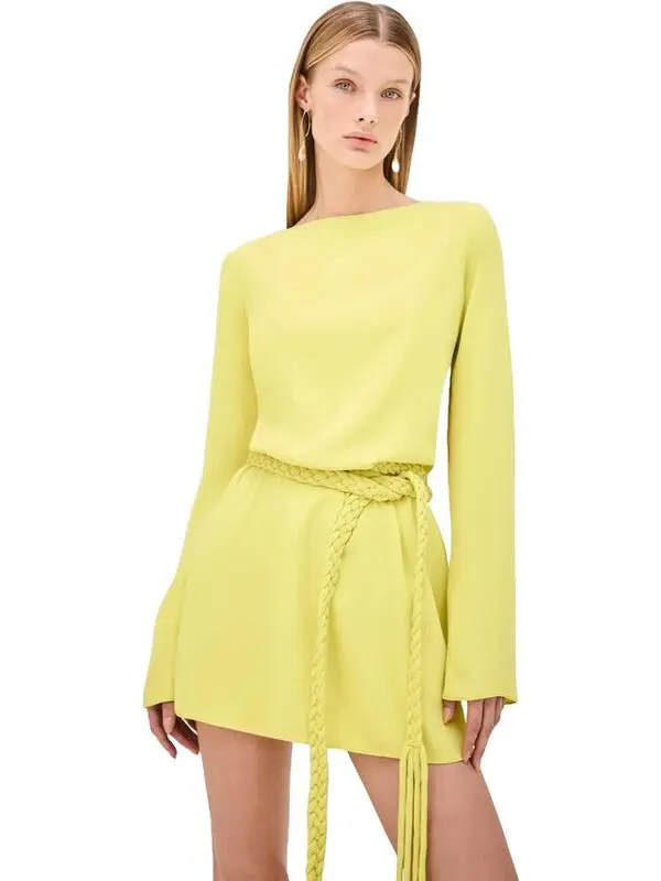Alexis Long Sleeve Mini Dress With Braided Belt - Yellow