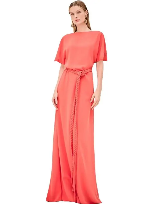 Alexis Vale Gown With Braided Belt - Orange / Red
