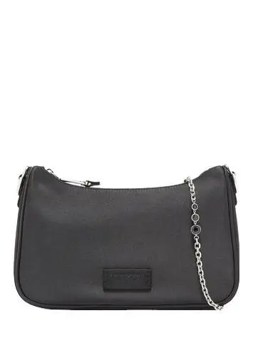Emporio Armani Satin Shoulder Bag With Chain Strap - Black