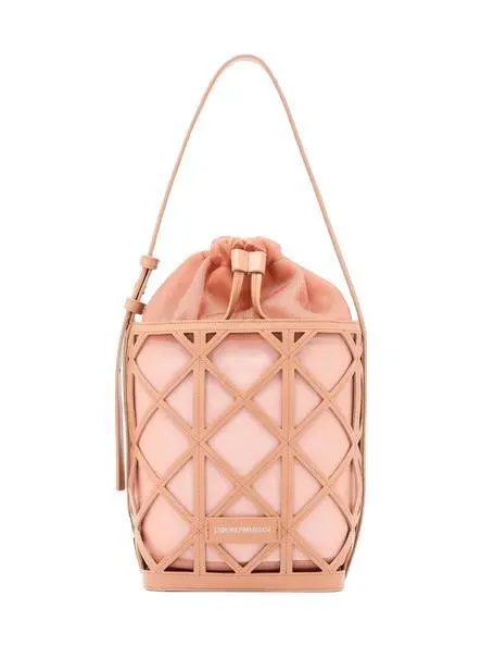Emporio Armani Leather And Mesh Bucket Bag - Beige