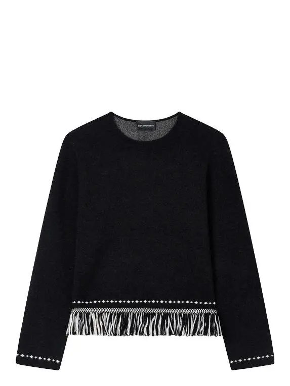 Emporio Armani Fringed Hem Jumper - Black