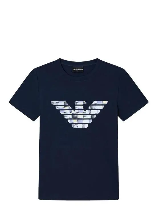 Emporio Armani Stretch-jersey Slim-fit T-shirt With Eagle Pattern - Blue