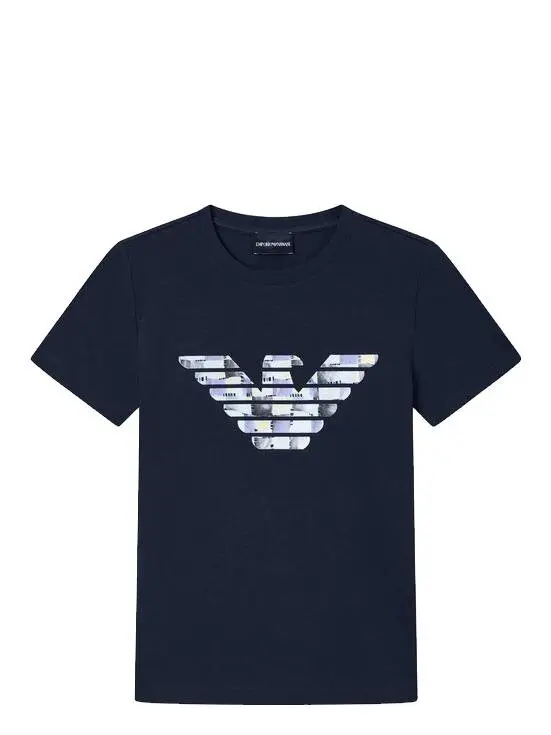 Emporio Armani Stretch-jersey Slim-fit T-shirt With Eagle Pattern - Blue