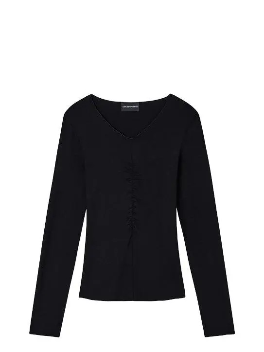 Emporio Armani Stretch Jersey Jumper With Gathering - Black