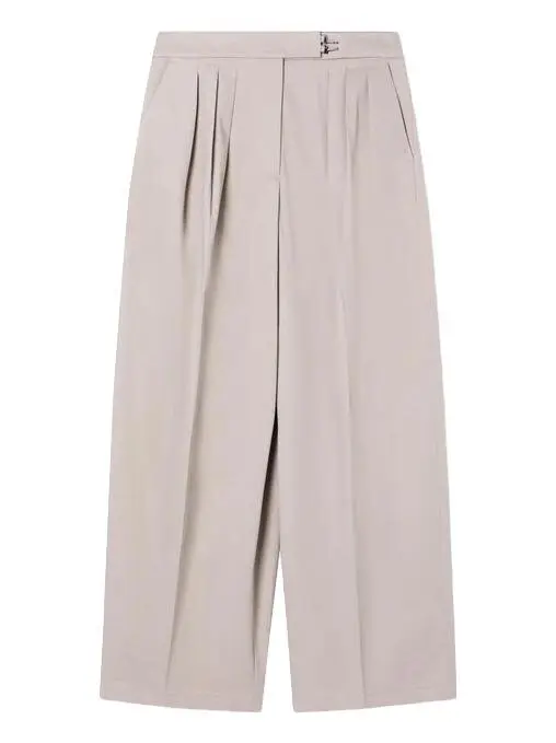 Emporio Armani Brushed Cotton Pleated Trousers - Brown / Neutral