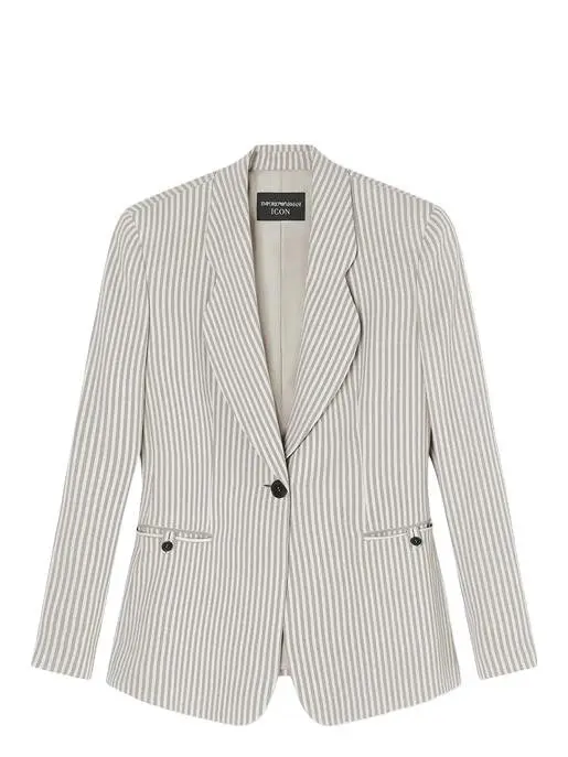 Emporio Armani Icon Striped Fluid Crêpe Jacket - Brown / Neutral