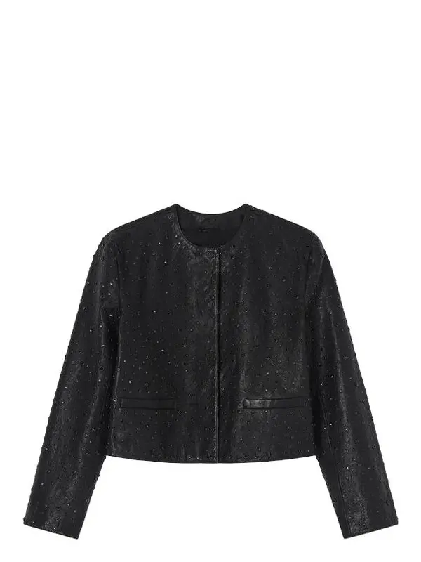 Emporio Armani Boxy Nappa Lambskin Jacket With Crystals - Black
