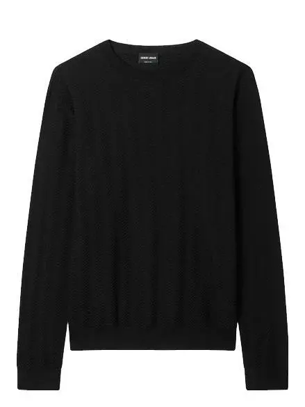 Giorgio Armani Chevron Silk And Cotton Crew-neck Jumper - Black