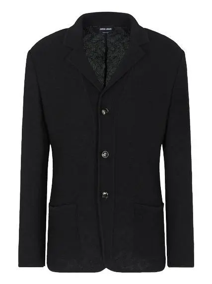 Giorgio Armani Single-breasted Jacquard Cotton Knit Jacket - Black
