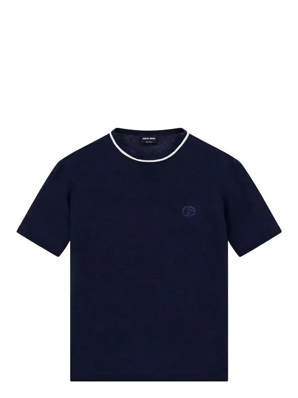 Giorgio Armani Crew-neck Jumper In Linen And Silk - Navy