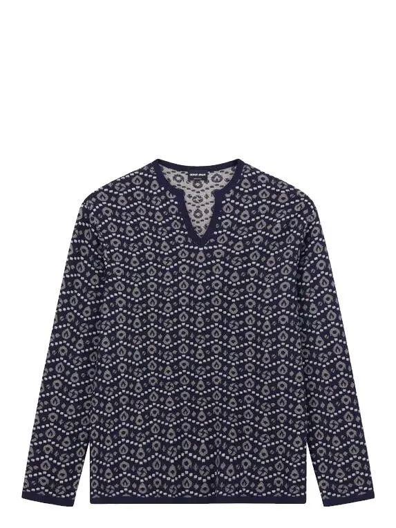 Giorgio Armani V-neck Jacquard Jumper - Navy