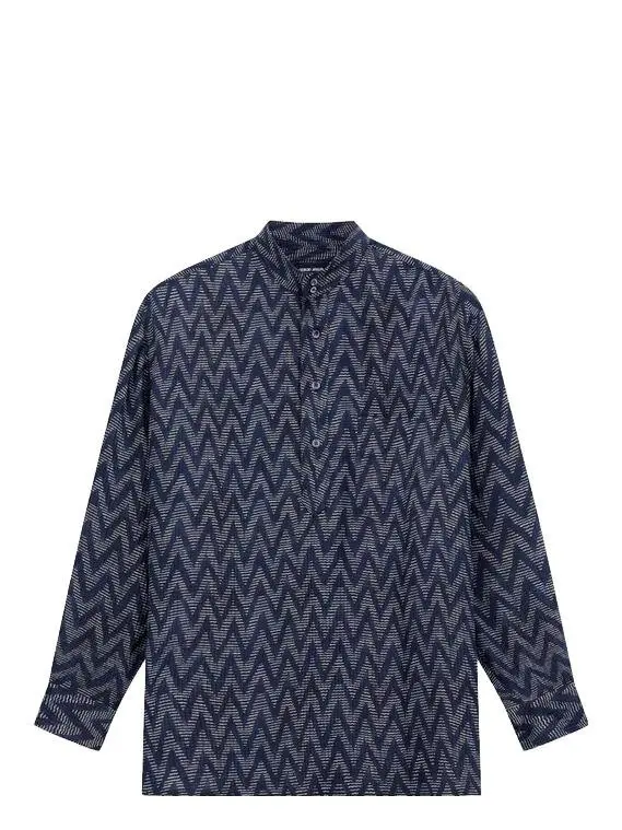 Giorgio Armani Asv Chevron-print Viscose And Silk Polo Shirt - Blue