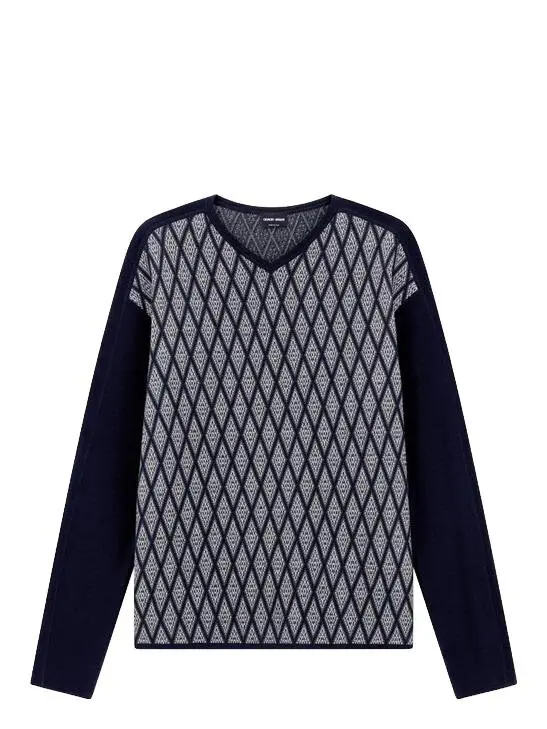 Giorgio Armani Virgin Wool And Cashmere Jacquard Jumper - Navy