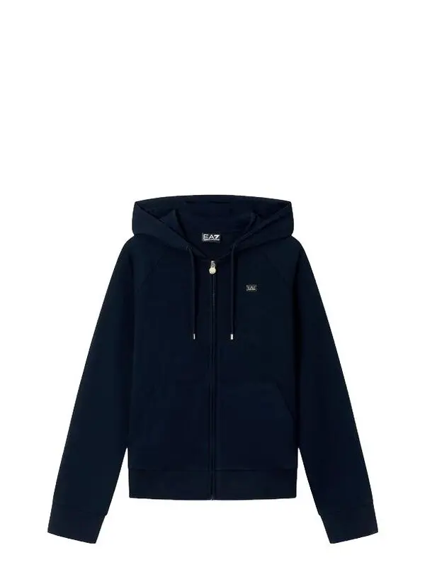 EA7 Stretch-cotton Hooded Sweatshirt - Blue / Navy