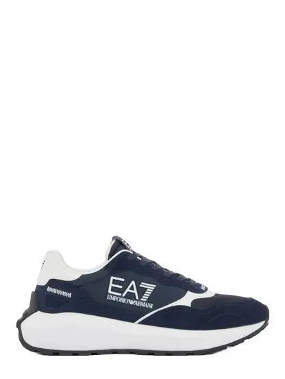 Emporio Armani Ea7 Suede Sneakers With Mesh Inserts - Blue