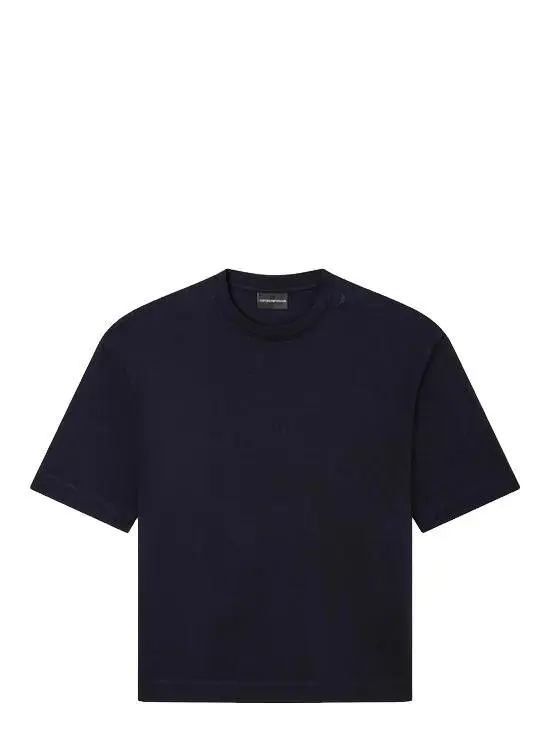 Emporio Armani Oversized T-shirt In Heavy Jersey With Micro Eagle Embroidery - Navy