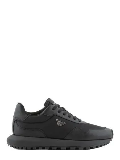 Emporio Armani Recycled Nylon Sneakers With Saffiano Details - Black