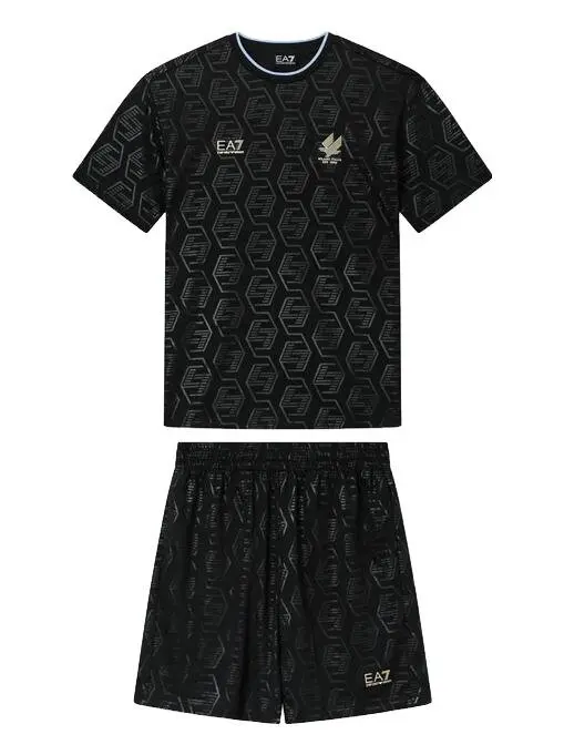 Emporio Armani Ea7 Soccer Jersey T-shirt And Shorts Set - Black