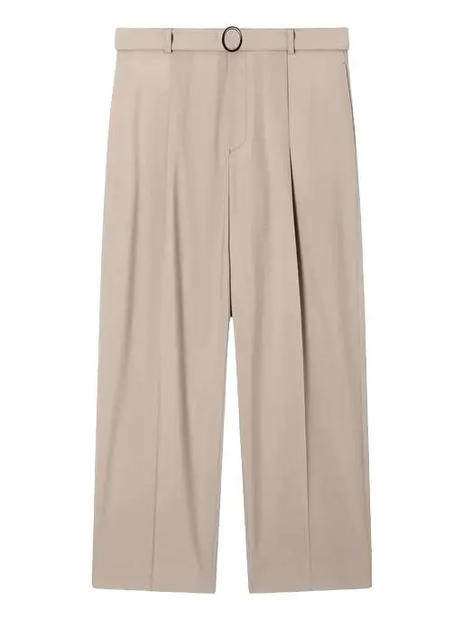 Emporio Armani Pleated Stretch Wool Canvas Trousers With Belt - Natural