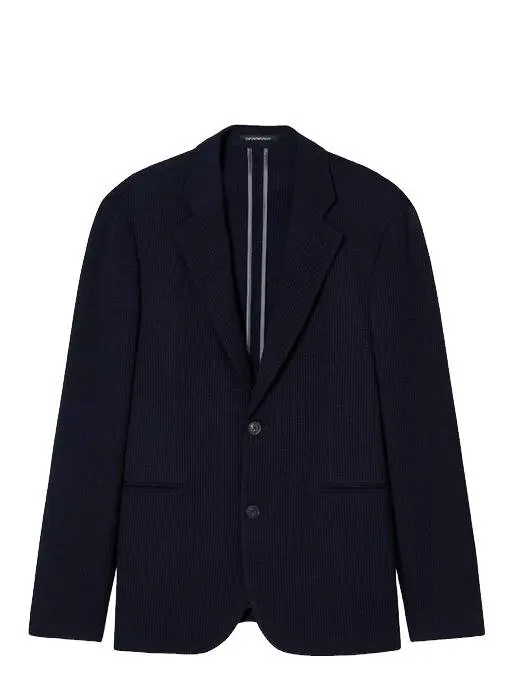 Emporio Armani Single-breasted Waffle-effect Wool Jersey Jacket - Navy