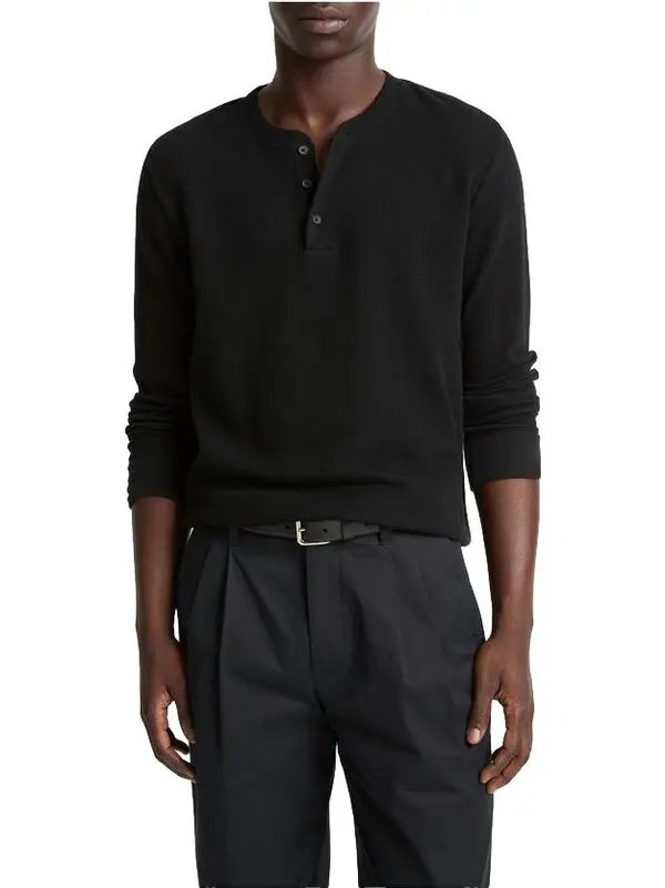Vince Jacquard-rib Cotton Henley - Black
