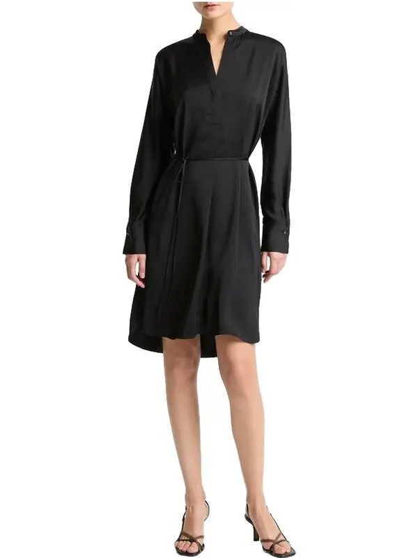 Vince Matte Satin Band-collar Shirt Dress - Black